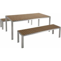 Beliani Gartenmöbel Set Braun Aluminium Kunstholz 8-Sitzer Rechteckig Outdoor Modern - Heller Holzfarbton