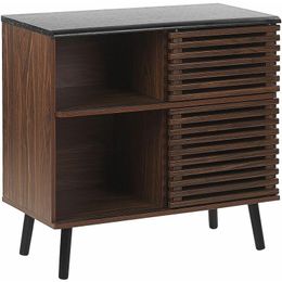 Beliani Sideboard Dunkler Holzfarbton mdf Platte Massivholz 80 x 80 x 40 cm Rustikal Retro Dunkler Holzoptik 2 Schiebetüre Wohnzimmer - Schwarz