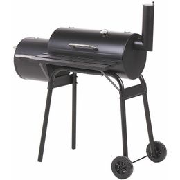 Beliani Holzkohlegrill mit Räucherkammer Schwarz Smoker auf Rädern mit Thermometer Deckel Garten bbq - Schwarz