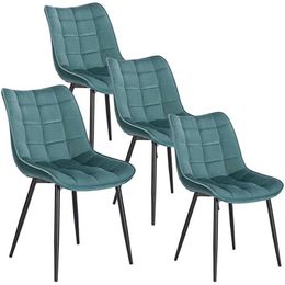 WOLTU 4 x Esszimmerstühle 4er Set Esszimmerstuhl Küchenstuhl Polsterstuhl Design Stuhl mit Rückenlehne, mit Sitzfläche aus Samt, Gestell aus Metall, Türkis