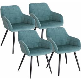 WOLTU 4 x Esszimmerstühle 4er Set Esszimmerstuhl Küchenstuhl Polsterstuhl Design Stuhl mit Armlehne, mit Sitzfläche aus Samt, Gestell aus Metall, Türkis