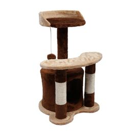 Kratzbaum 67 cm hoch in Braun/Beige, Katzenkratzbaum mit Sisal, Katzenbaum mit Plattform, Katzenhöhle und Spielball, Kletterbaum für Katzen - Wiltec