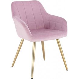 WOLTU Esszimmerstuhl 1 Stück Küchenstuhl Polsterstuhl Wohnzimmerstuhl Sessel mit Armlehne, Sitzfläche aus Samt, Gold Beine aus Metall, Rosa - rosa