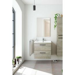 Dmora - Unter dem Waschtisch Dzunic, Badezimmerschrank mit 2 Schubladen, Hängeschrank mit Spiegel, Waschbecken nicht enthalten, 60x45h57 cm, Eiche