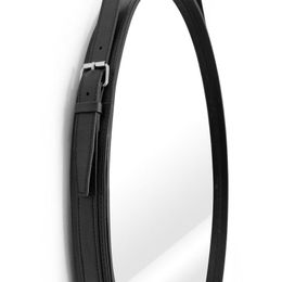 Runder Wandspiegel mit verstellbarer Lederband in Schwarz Ø50 - Schwarz