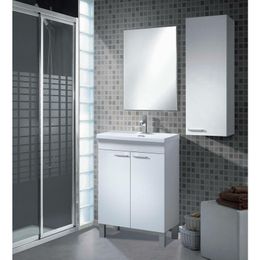 Unterschrank Dkolaro, Badezimmerschrank, Kleiderschrank mit 2 Türen mit Spiegel, Waschbecken nicht enthalten, 50x40h80 cm, Weiß - Dmora