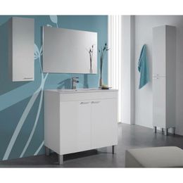 Unterbau-Waschtisch Dacor, 2-türiger Badezimmerschrank, Unterschrank mit Spiegel, 80x45h80 cm, Weiß - Dmora