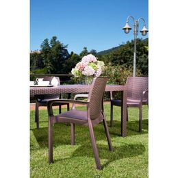 Gartenstuhl Torino, Gartensitz, Stuhl für Esstisch, Gartensessel mit Rattaneffekt, 100 % Made in Italy, cm 54x60h82, Braun - Dmora