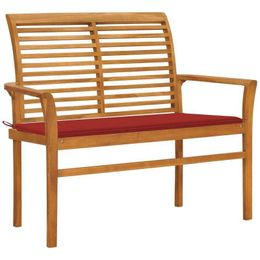 Sweiko - Gartenbank mit Roter Auflage 112 cm Massivholz Teak FF3062655DE