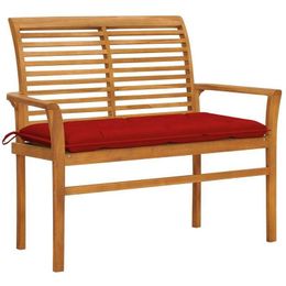 Sweiko - Gartenbank mit Roter Auflage 112 cm Massivholz Teak FF3062670DE