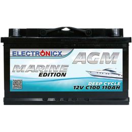 Agm Batterie 110AH ELECTRONICX Marine Edition Boot Schiff Versorgungsbatterie 12V Akku Deep Bootsbatterie Autobatterie Solarbatterie Solar Batterien…