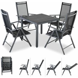 Casaria® Gartenmöbel Set 4 Stühle mit WPC Tisch 80x80cm Aluminium Sicherheitsglas Wetterfest Klappbar Modern Terrasse Balkon Möbel Sitzgruppe