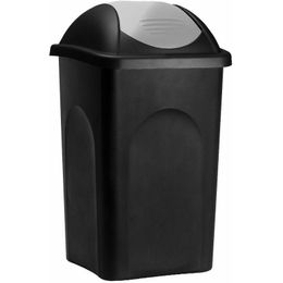 Mülleimer mit Schwingdeckel 60L Abfalleimer Geruchsarm Küche Bad Biomüll Gelber Sack Kunststoff Mülltrennung schwarz/silber - Stefanplast