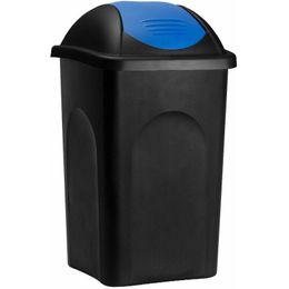 Mülleimer mit Schwingdeckel 60L Abfalleimer Geruchsarm Küche Bad Biomüll Gelber Sack Kunststoff Mülltrennung schwarz/blau - Stefanplast
