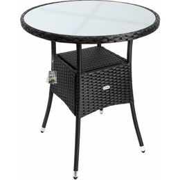 Casaria® Polyrattan Gartentisch 60cm Rund 5mm Sicherheitsglas Höhenverstellbar 80kg Belastbarkeit Wetterfest Terrasse Balkon Beistelltisch Tisch