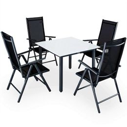 Casaria - Gartenmöbel Set 4 Stühle mit Tisch 90x90cm Aluminium Sicherheitsglas Wetterfest Klappbar Modern Terrasse Balkon Möbel Sitzgruppe Garnitur