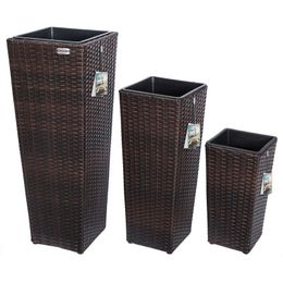 Casaria® Blumentopf 3er Set Polyrattangeflecht Übertopf Wasserabfluss Rattanoptik Pflanzkübel Blumenkasten Farbwahl braun