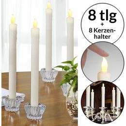 8x led Kerzen Stabkerzen mit Kerzenständern Glas flackernd batteriebetrieben Echtwachs Tafelkerzen Warmweiß - Monzana