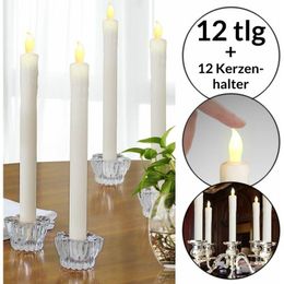 12x led Kerzen Stabkerzen mit Kerzenständern Glas flackernd batteriebetrieben Echtwachs Tafelkerzen Warmweiß - Monzana
