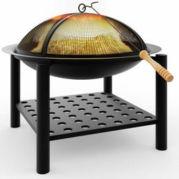 Deuba Gardebruk Feuerstelle rund Ø 55 cm Feuerhaken Funkenfluggitter Ablagefach Feuerkorb Feuerschale Grillfeuer Grill