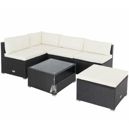 Gartenmöbel Set Polyrattan 5 Personen Wetterfest Tisch 5mm Sicherheitsglas Lounge Outdoor Terrasse Eck Sofa Sitzauflagen schwarz/creme - Casaria