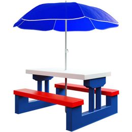 Kindersitzgruppe Sonnenschirm Tisch Bänke uv Schutz Waschbar Abgerundete Ecken Indoor Outdoor Picknicktisch Kindertisch mit Stühlen Garten - Spielwerk
