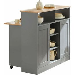 sobuy - FSB36-HG Sideboard mit Schiebetüren Kücheninsel mit erweiterbarer Arbeitsfläche Küchenschrank Highborad Kommode Schrank hellgrau bht ca: