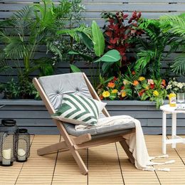 Costway - Gartenliege aus Holz, Liegestuhl mit Kissen, Relaxliege klappbar, Strandstuhl grau