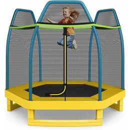 223cm Gartentrampolin mit Sicherheitsnetz, Trampolin bis 150kg, Indoor-/Outdoortrampolin für Kinder ab 3 Jahre Gelb - Costway