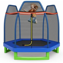 223cm Gartentrampolin mit Sicherheitsnetz, Trampolin bis 150kg, Indoor-/Outdoortrampolin für Kinder ab 3 Jahre Blau - Costway