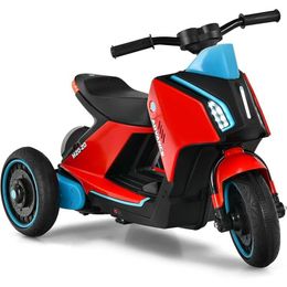 Costway 6V Elektro Motorrad mit Scheinwerfer und Rücklicht Dreirad Kindermotorrad mit Musik und Hupe bis 4 km/h Elektrofahrzeug ab 3 Jahren Rot