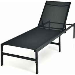 Sonnenliege, Liegestuhl mit 6-stufig Verstellbarer Rückenlehne, Atmungsaktiver Stoff, Gartenliege für Poolbereich, Strand, Terrasse Schwarz - Costway