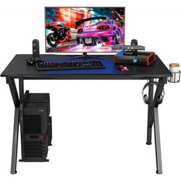 Costway Gaming Tisch 115 cm, K-foermiger Gamingtisch mit Kopfhoererhaken & Tassenhalter & Kabelmanagement, ergonomischer Computertisch mit verstellbaren