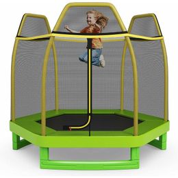 223cm Gartentrampolin mit Sicherheitsnetz, Trampolin bis 150kg, Indoor-/Outdoortrampolin für Kinder ab 3 JahreGrün - Costway