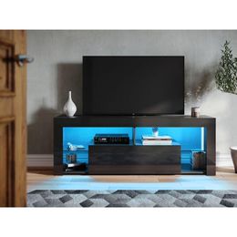 Lowboard Schwarz tv Schrank mit Led Beleuchtung(12 Farben können eingestellt Werden), Griffloses Design,140x35x50.5cm - Sonni