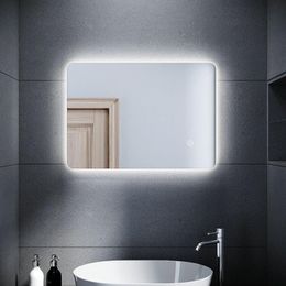 Badspiegel Led Touch Badezimmerspiegel mit beleuchtung Wandspiegel 50x70cm, Touch-Schalter, Kaltweiß, Vertikal/Horizontal, Schutzklasse IP44 - Sonni