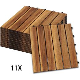 Holzfliesen 11-er Kachel Set .1m². geeignet als Terrassenfliesen und Balkonfliesen. aus Akazien Holz . 30x30 cm. für Garten Terrasse Balkon - HENGDA