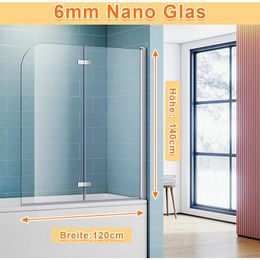 Sonni - Badewannenaufsatz Dusche Badewannenfaltwand Glas Duschwand für badewanne 2-teilig 140x120(HxB),mit 6mm nano esg Glas