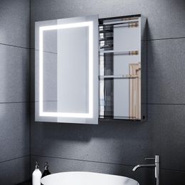Spiegelschrank mit led Beleuchtung Badspiegel Badschrank Edelstahl Badezimmer Schrank Steckdose,Beschlagfrei,Kippschalter,Schiebetür,50x70cm - Sonni