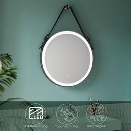 SONNI Badspiegel 60cm rund mit LED beleuchtung Touch Badezimmerspiegel Beschlagfrei IP44 - Type 3 -φ60cm,kaltweiß Licht,verstellbarer Ledergürtel