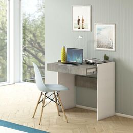 CAESAROO Schreibtisch 80x40 cm Esche weiß und Zement mit Schublade und Ablage Zement/Weiß