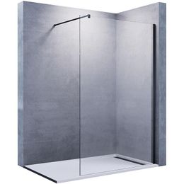 Sonni - Walk In Dusche Duschwand 10mm Nanobeschichtung glas 120x200cm mit Haltestange Schwarzer Aluminiumrahmen