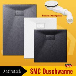 Duschwanne Duschtasse Dusche Flach smc inkl.Ablaufgarnitur,Antirutsch,Schneidbaren Design Grau 140 x 90 cm - Sonni