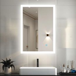 80x60cm LED Badspiegel Touch Antibeschlage Kaltweiß 6000k Honrizontal&Vertikal Badezimmerspiegel mit Beleuchtung - Weiß