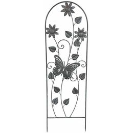 BURI - Metall Rankhilfe Schmetterling Blüte Blumenspalier Rankgitter Kletterhilfe grau