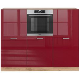 Küchenblock R-Line 180cm Eiche/Bordeaux-Rot Hochglanz Modern VICCO