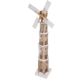 Spetebo - led Holz Windmühle ca. 110 cm x 20 cm mit drehenden Flügeln und weihnachtlicher Schneeoptik - Weihnachts Winter Deko Holz Aufsteller