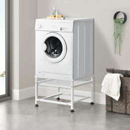Waschmaschinen-Sockel Florimont mit Ausziehablage Stahl [en.casa] Weiß