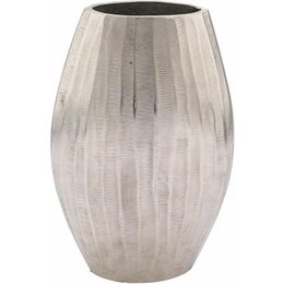 Spetebo - Aluminium Rillen Blumen Vase silber - oval / 33 cm - Alu Tisch Deko Metall rund groß
