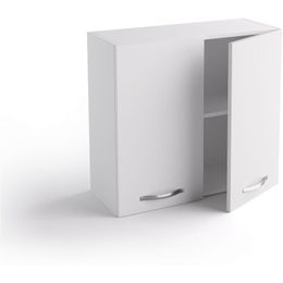 CAESAROO Küchenoberschrank 80x33xH72 cm aus Holz matt weiß mit zwei Türen weiß